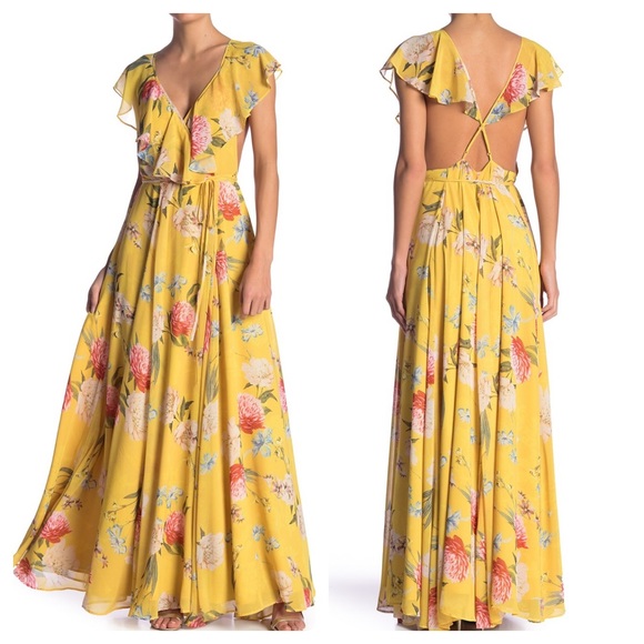 Yumi Kim | Dresses | Yumi Kim Yellow Floral Wrap Gown | Poshmark